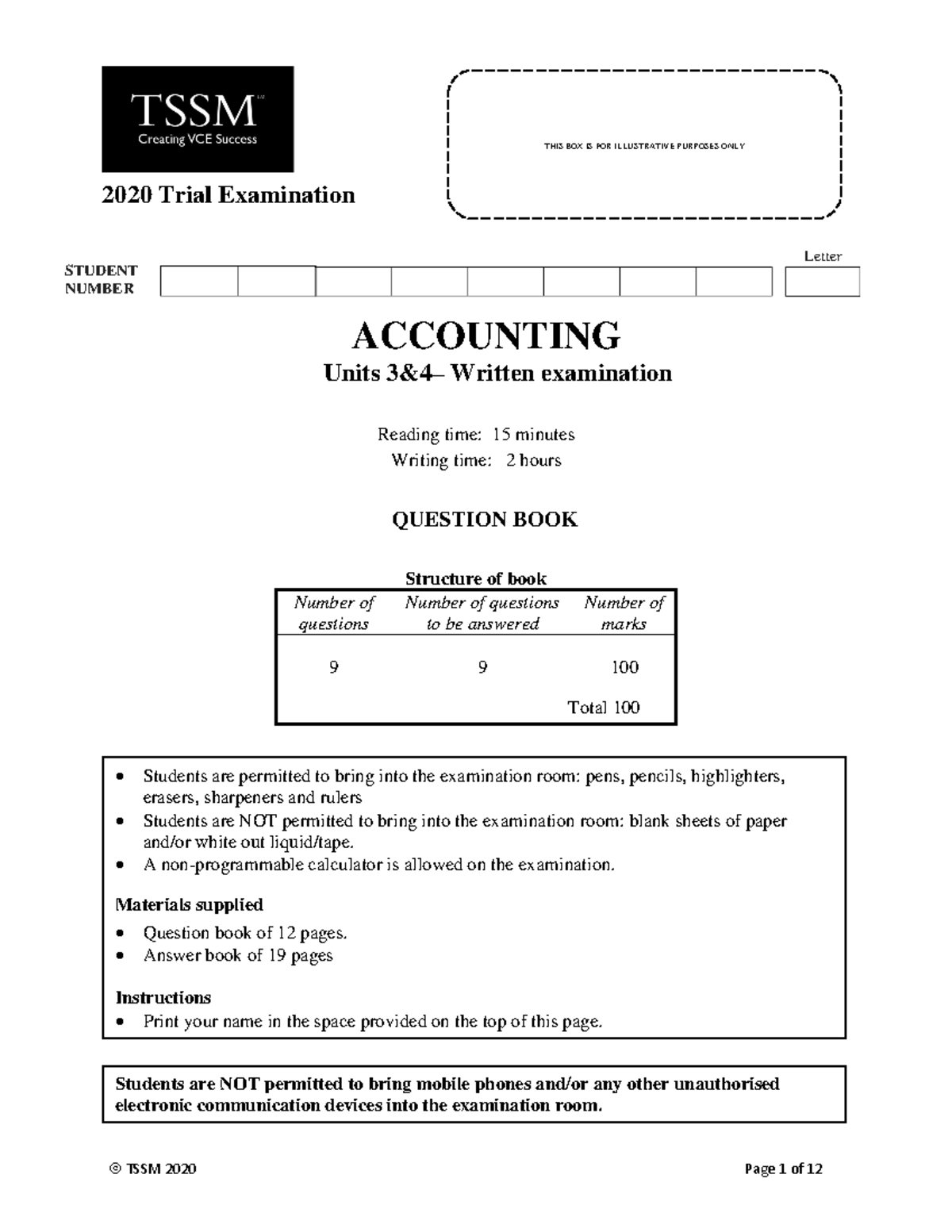 2020-tssm - 2020-tssm - 2020 Trial Examination Letter STUDENT NUMBER ...