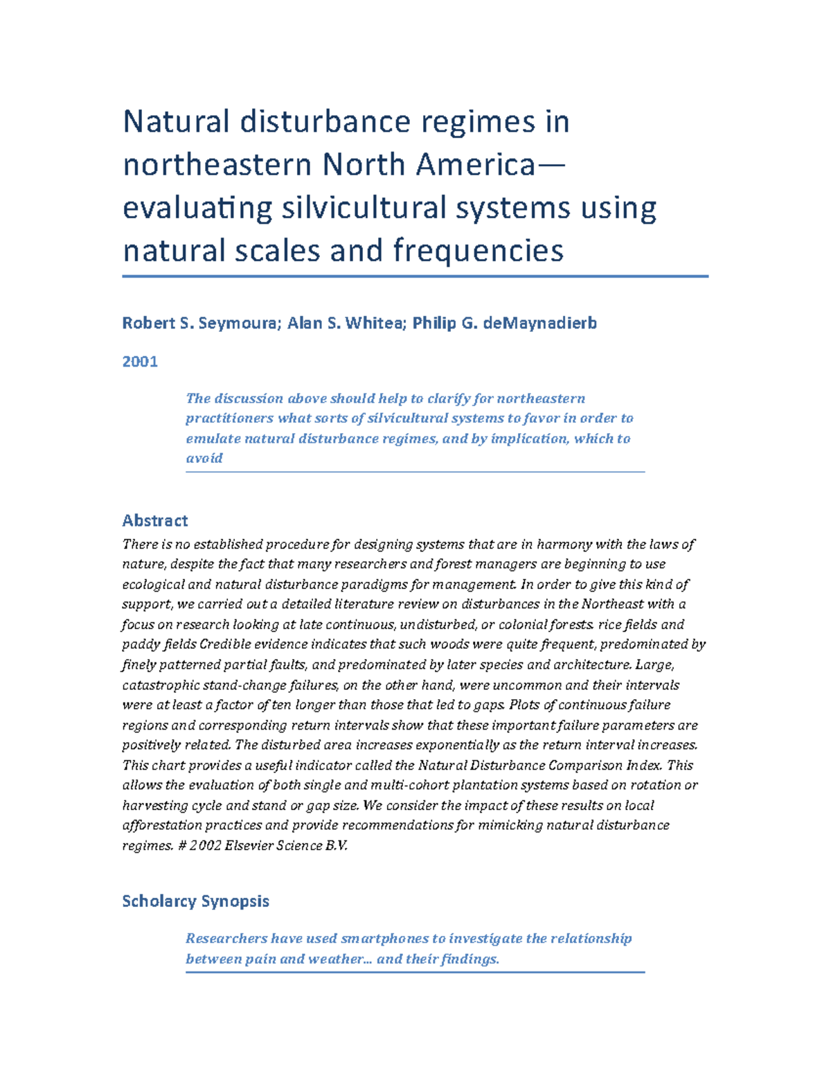 Seymour et al 2002 NEUS natural disturbance and silviculture - Natural ...