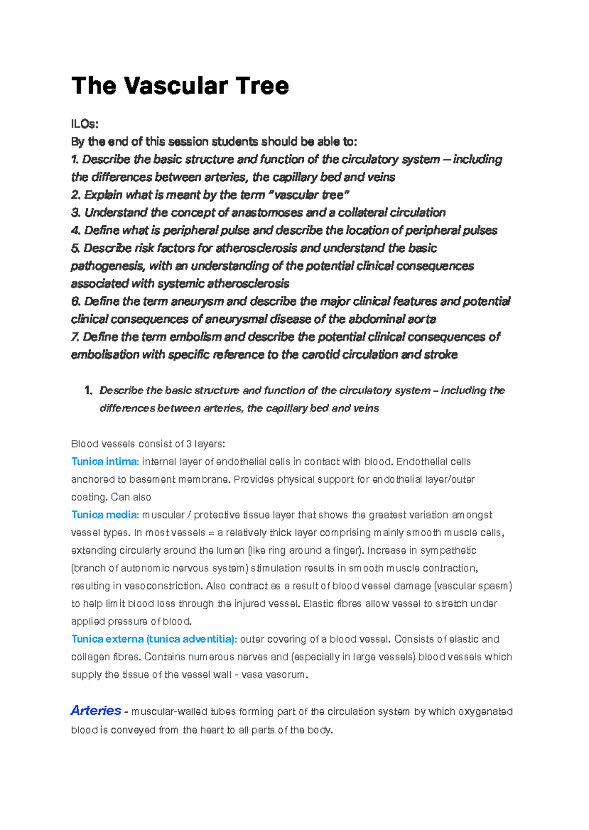 The Vascular Tree - T h e Va s c u l a r Tre e ILOs: By the end of this ...