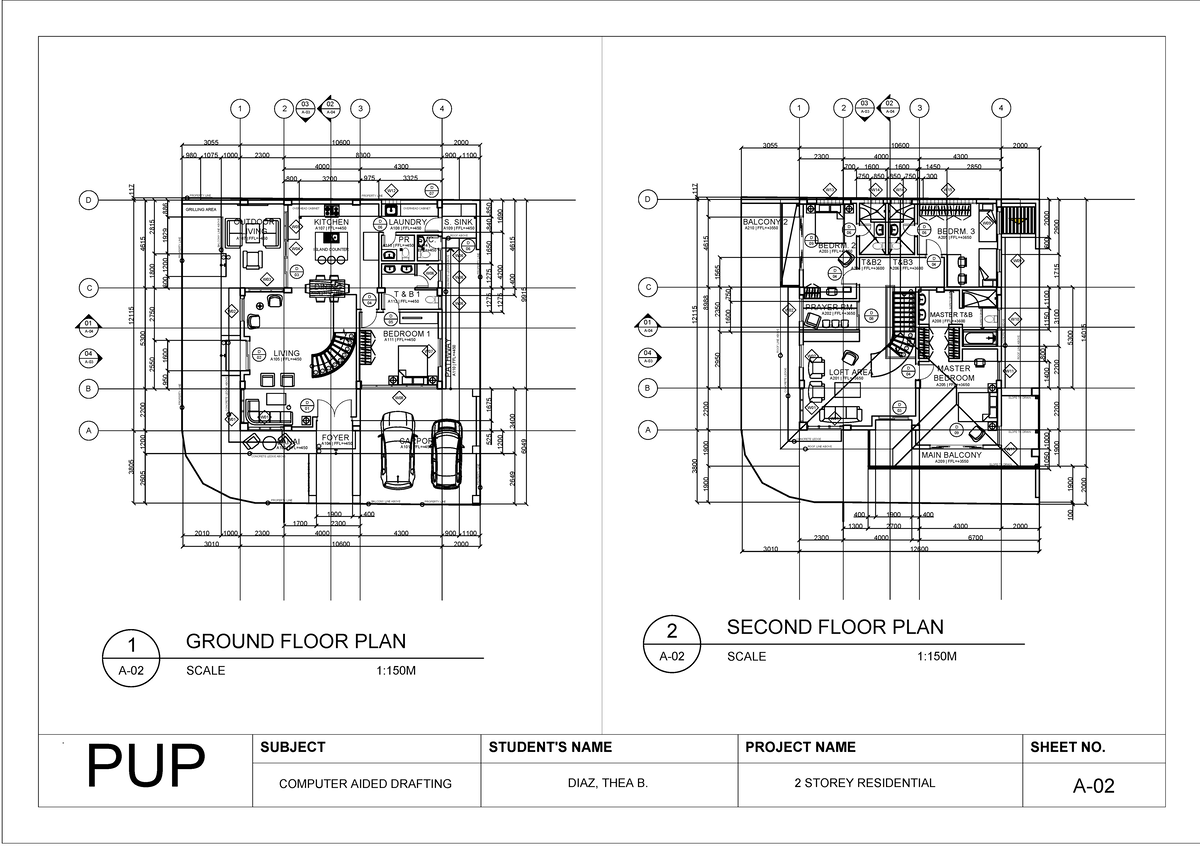 Computer Aided Drafting: Final Project - 2 Storey Residential Floor ...