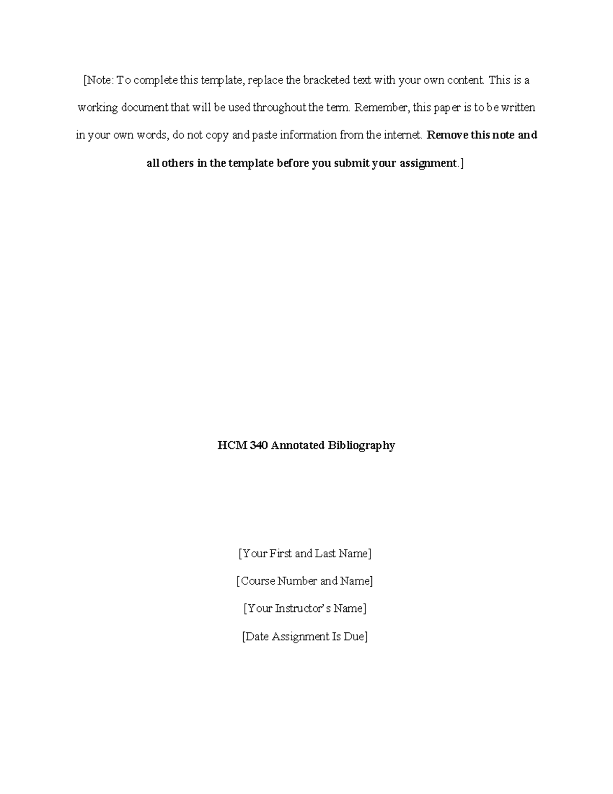 HCM 340 Module Two Annotated Bibliography Template - [Note: To complete ...