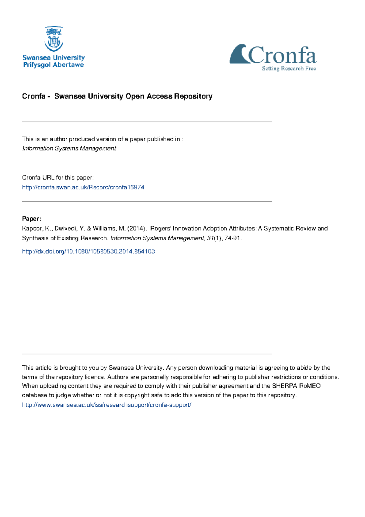 Dwivedi Rogers Innovation Adoption Attributes Postprint - Cronfa ...