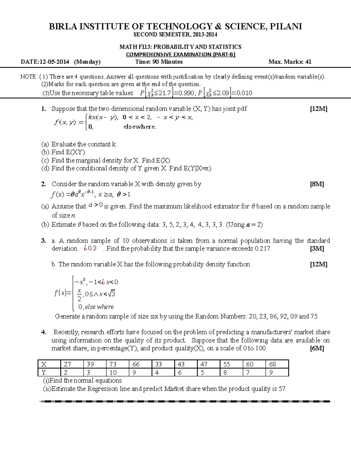 Mathf 113-compre - Comprehensive exam paper - ####### BIRLA INSTITUTE OF TECHNOLOGY & SCIENCE ...