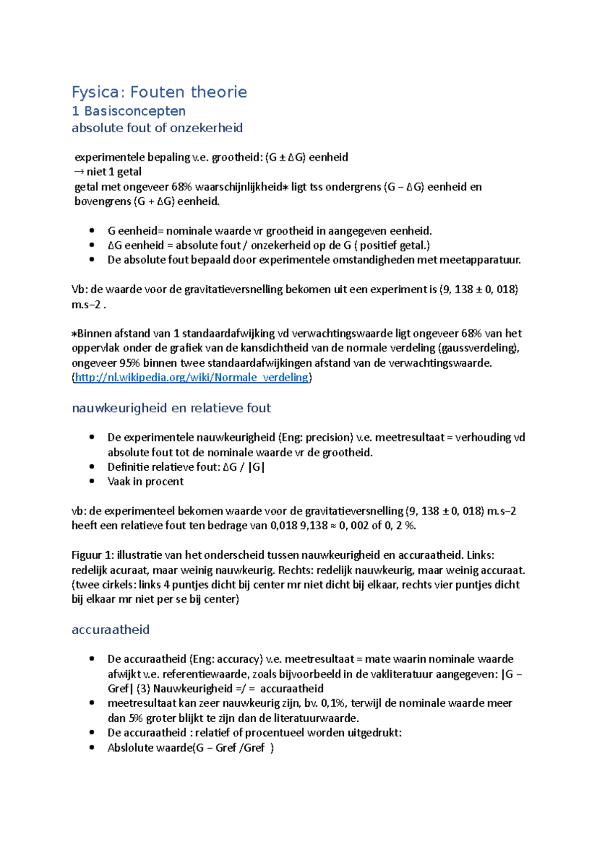 Foutentheorie - Fysica: Fouten theorie 1 Basisconcepten absolute fout ...
