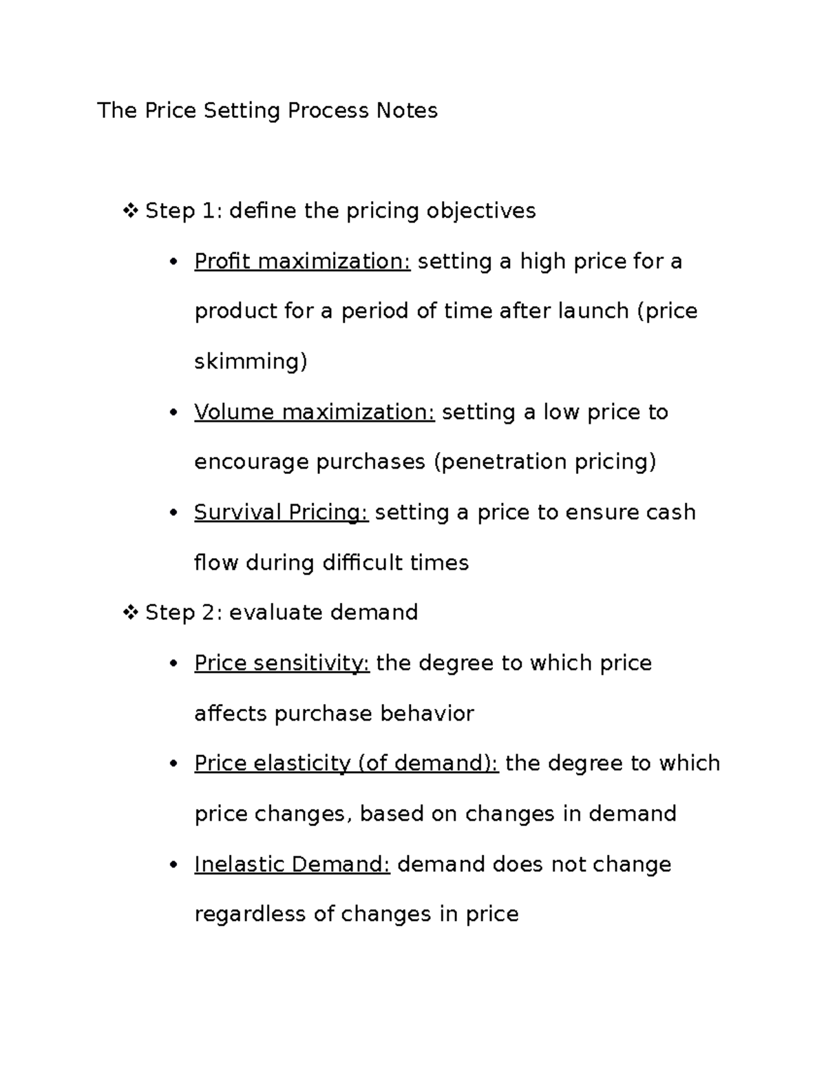 The Price Setting Process Notes - (have to pay for) Variable costs ...