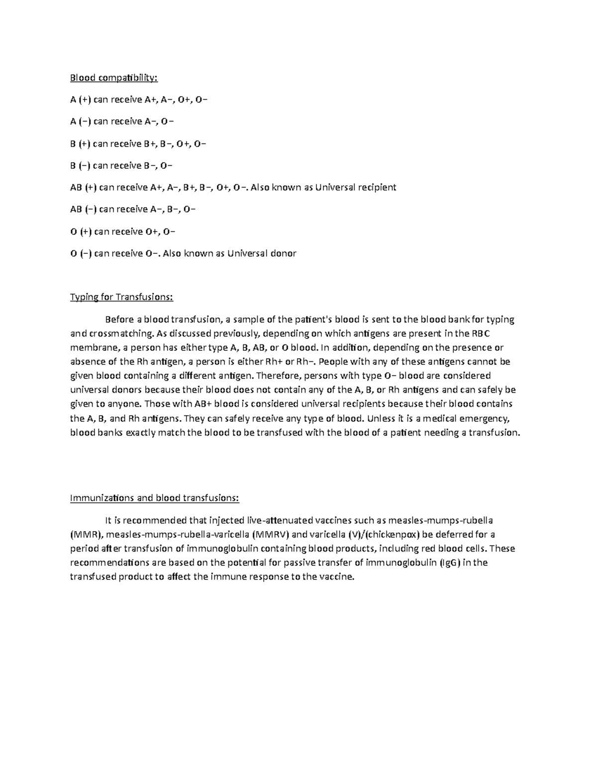 Blood compatibility - Discussion group notes - Blood compatibility: A ...