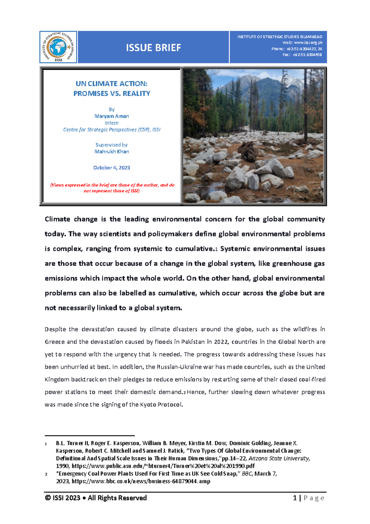 IB Maryam Aman Oct 4 2023 - UN CLIMATE ACTION: PROMISES VS. REALITY By ...