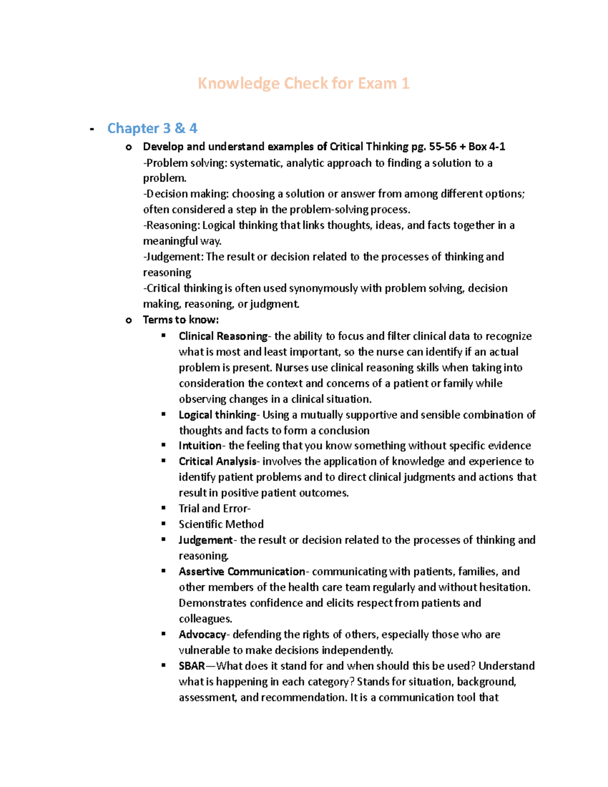 155 Knowledge Check Exam 1 - Knowledge Check for Exam 1 - Chapter 3 & 4 ...