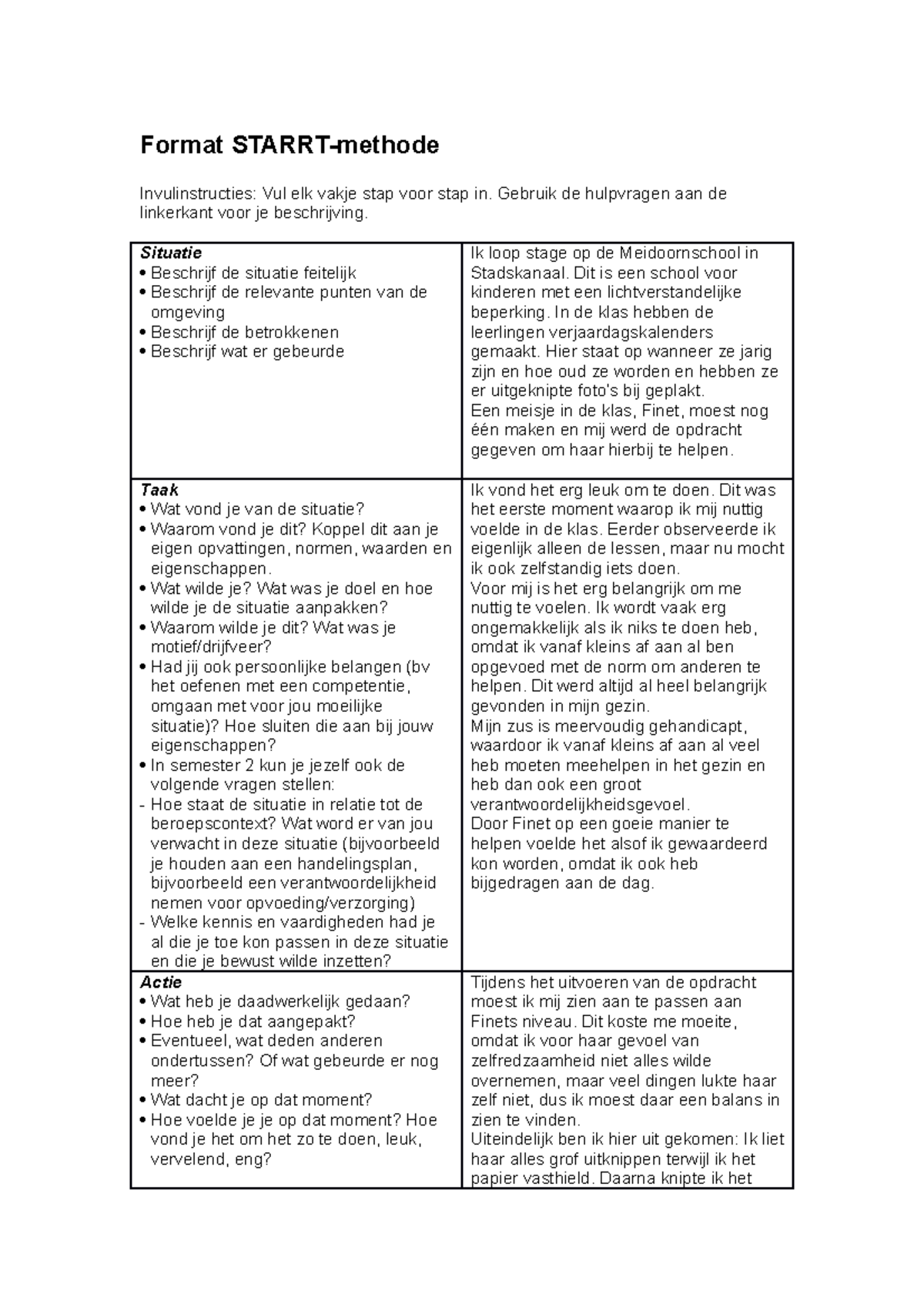 Reflectie MWB 1 - Format STARRT-methode Invulinstructies: Vul elk vakje ...