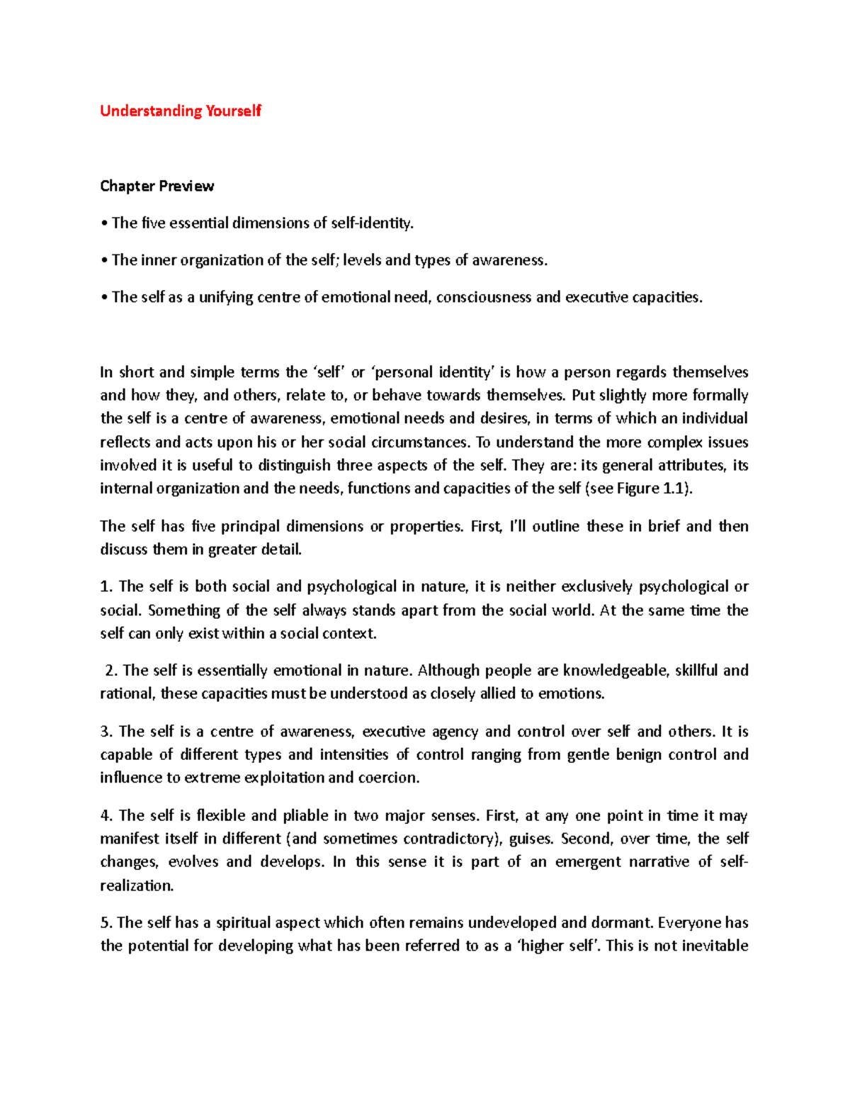 Understanding Yourself - Understanding Yourself Chapter Preview The ...