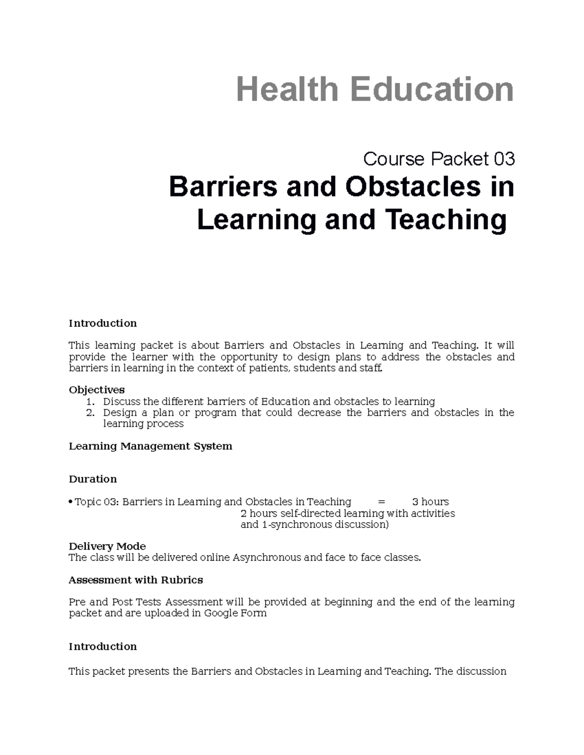 Barriers and Obstacles in learning and Teaching - It will provide the ...