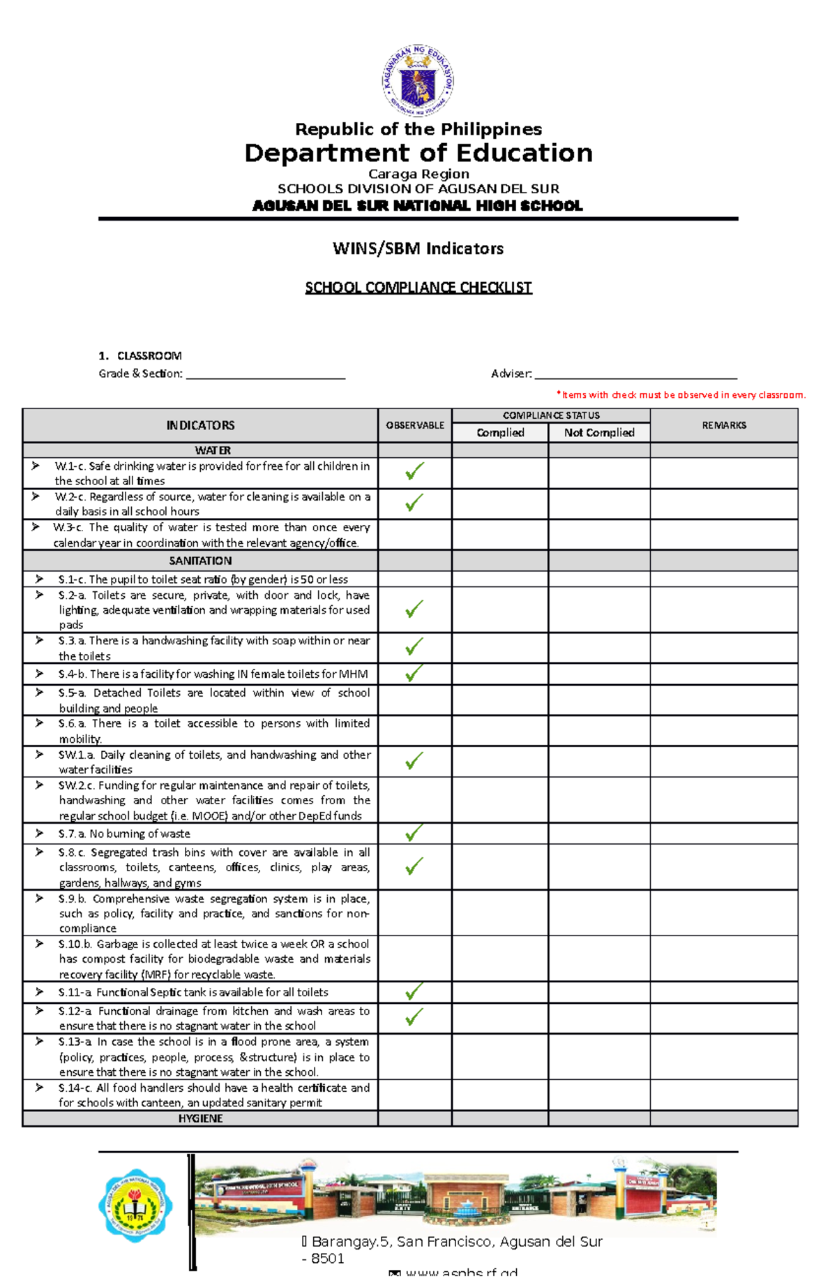 Win S Indicators Checklist - Republic of the Philippines Department of ...