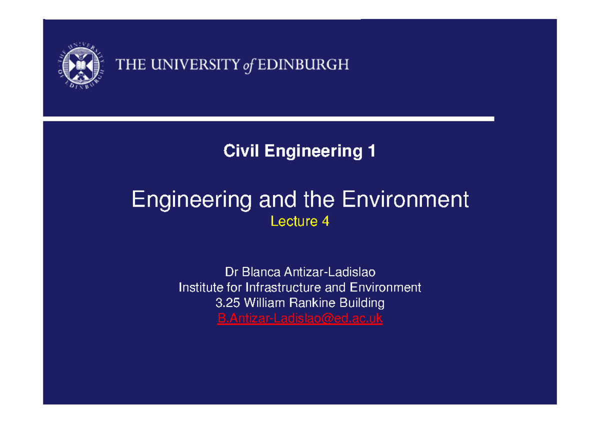 Environmental Engineering - Lecture 4 - Water Quality I - Engineering ...