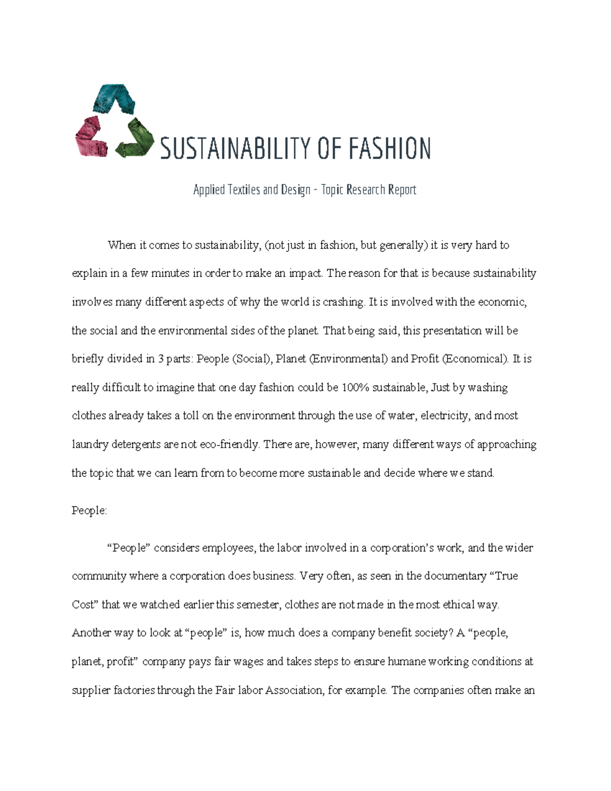 Sustainability OF Fashion - SUSTAINABILITY OF FASHION Applied Textiles ...