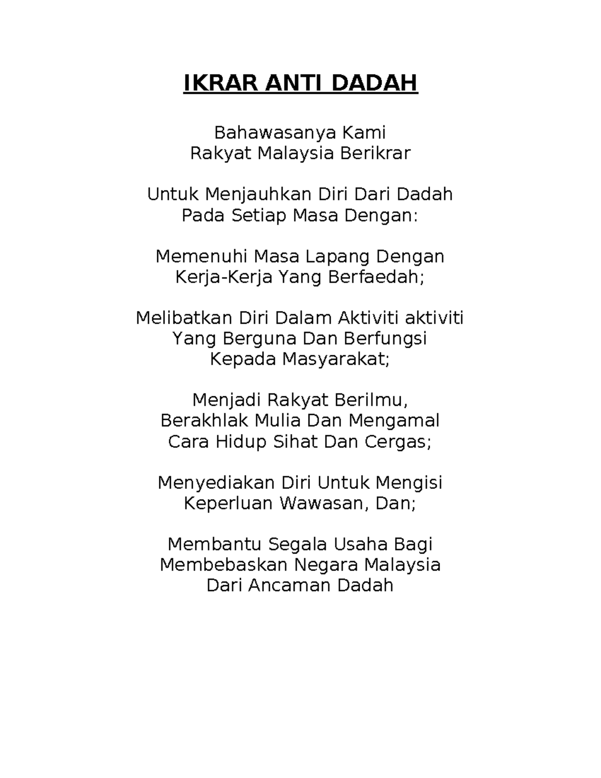 Ikrar ANTI Dadah - rujukan - IKRAR ANTI DADAH Bahawasanya Kami Rakyat ...