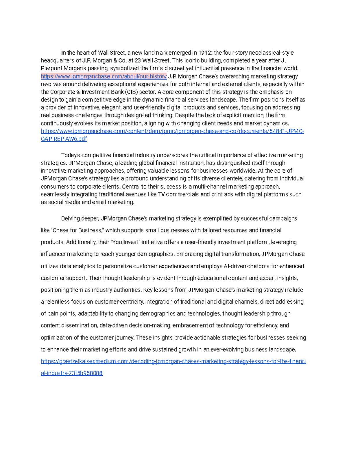 Jpmorgan chase - Case details on stratgeies - In the heart of Wall ...