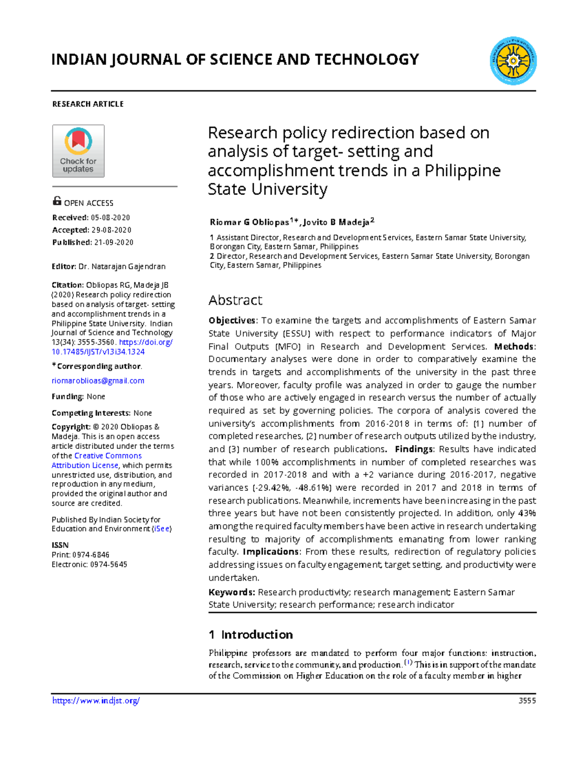 Imrad- Sample - INDIAN JOURNAL OF SCIENCE AND TECHNOLOGY RESEARCH ...
