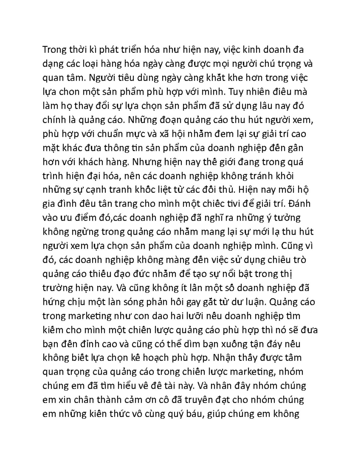 Lời mở đầu tiểu luận-nhi - Trong th i kì phát tri n hóa nhờ ể ư hi n nay, vi c kinh doanh đaệ ệ ...