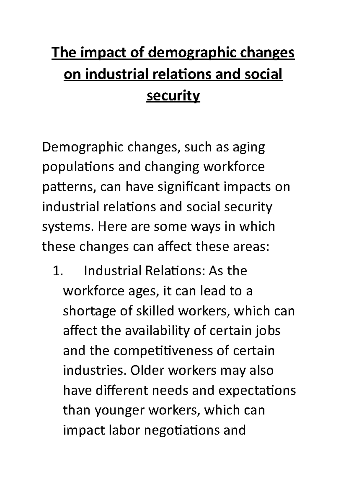 The impact of demographic changes on industrial relations and social ...