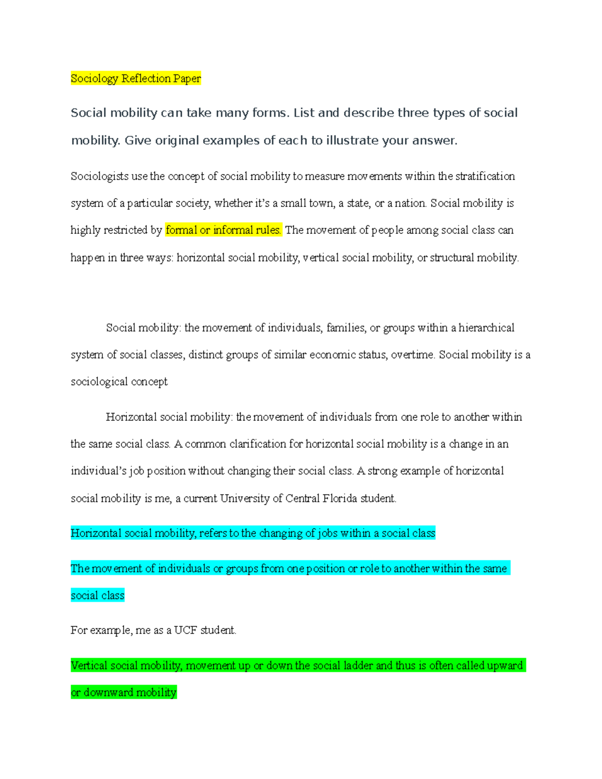 Sociology Reflection Paper - Sociology Reflection Paper Social mobility ...