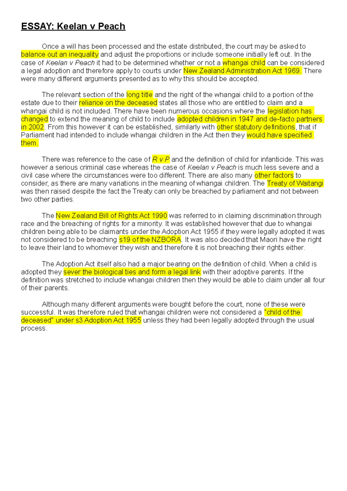 Essay - Keelan v Peach - Grade: A- ESSAY: Keelan v Peach Once a will ...