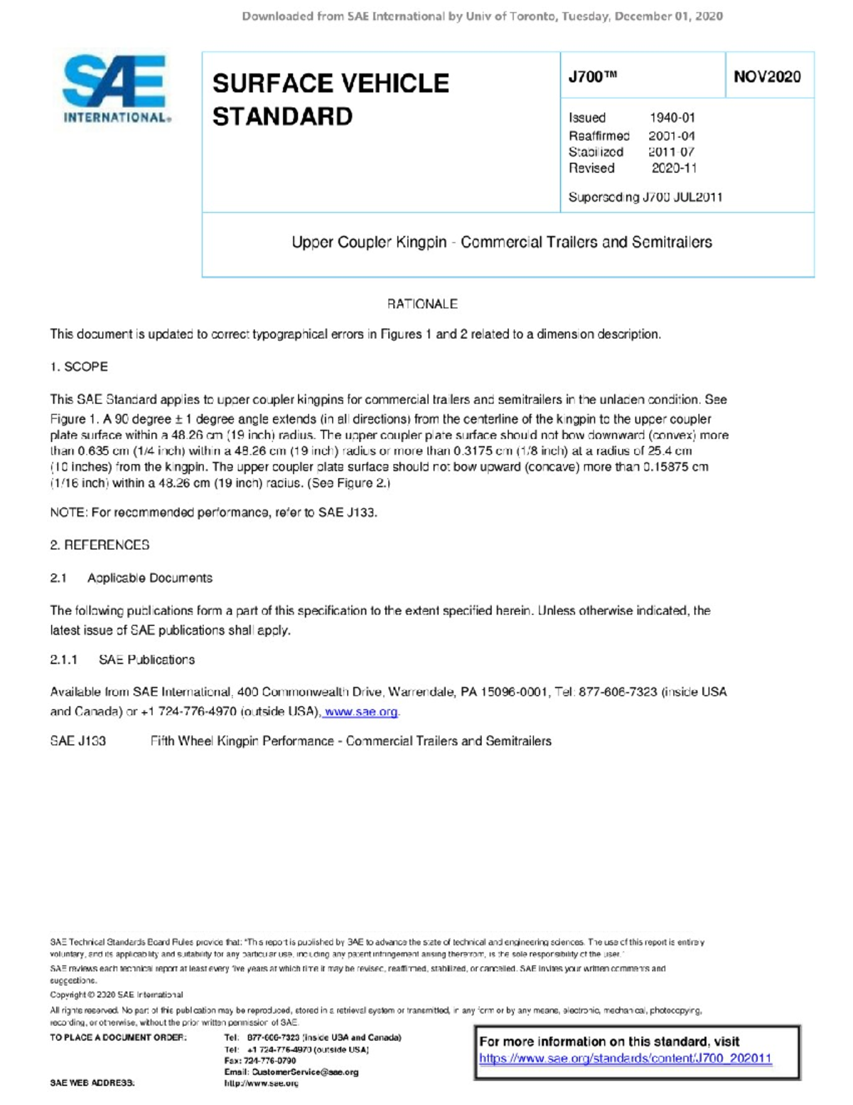 SAE J700-2020 Upper Coupler Kingpin Commercial Trailers AND Semitrailers - Ingeniería General ...