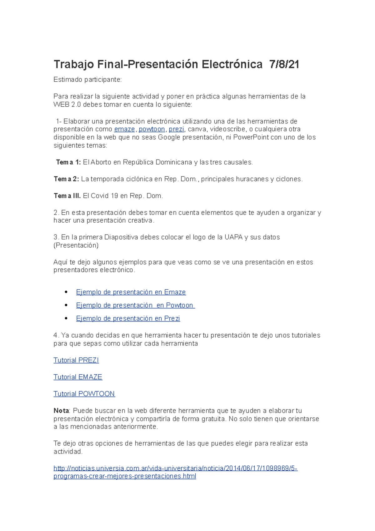 Trabajo Final - Trabajo Final-Presentación Electrónica 7/8/ Estimado ...
