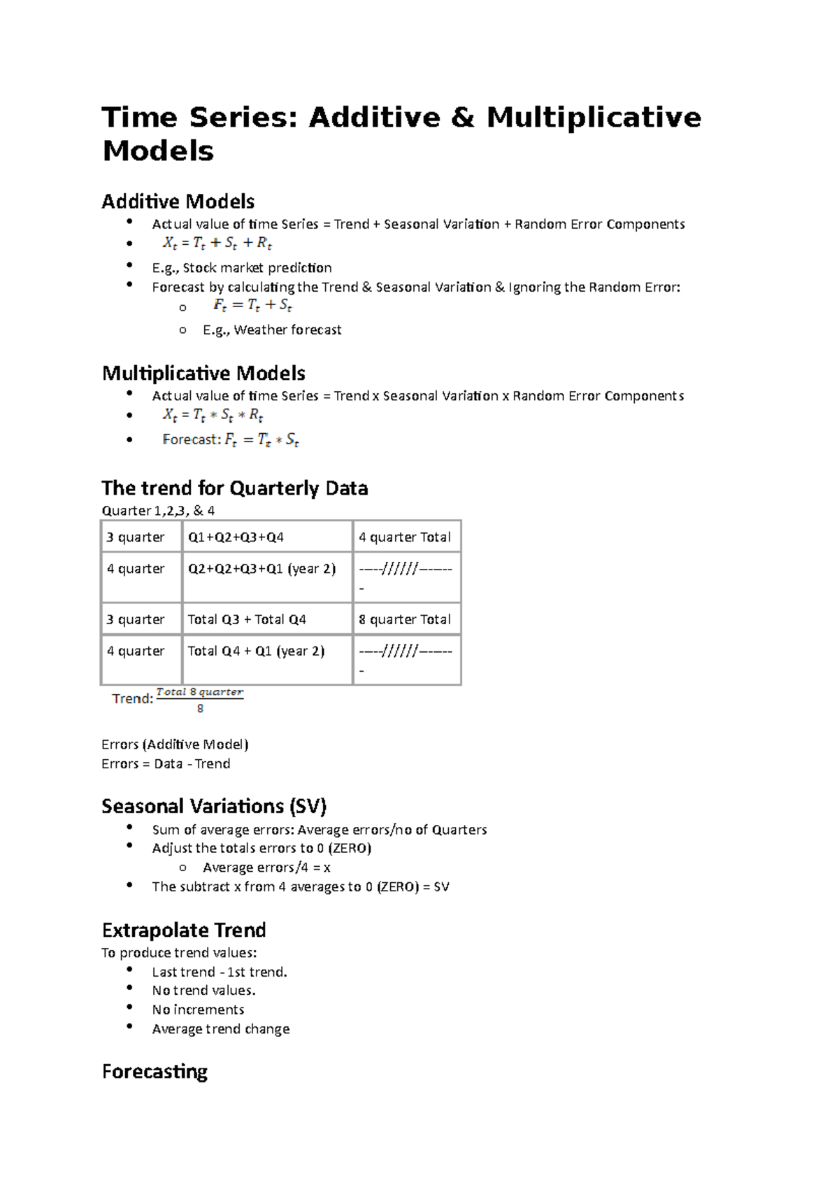 Time Series Additive And Multiplicative Models Time Series Additive And Multiplicative Models
