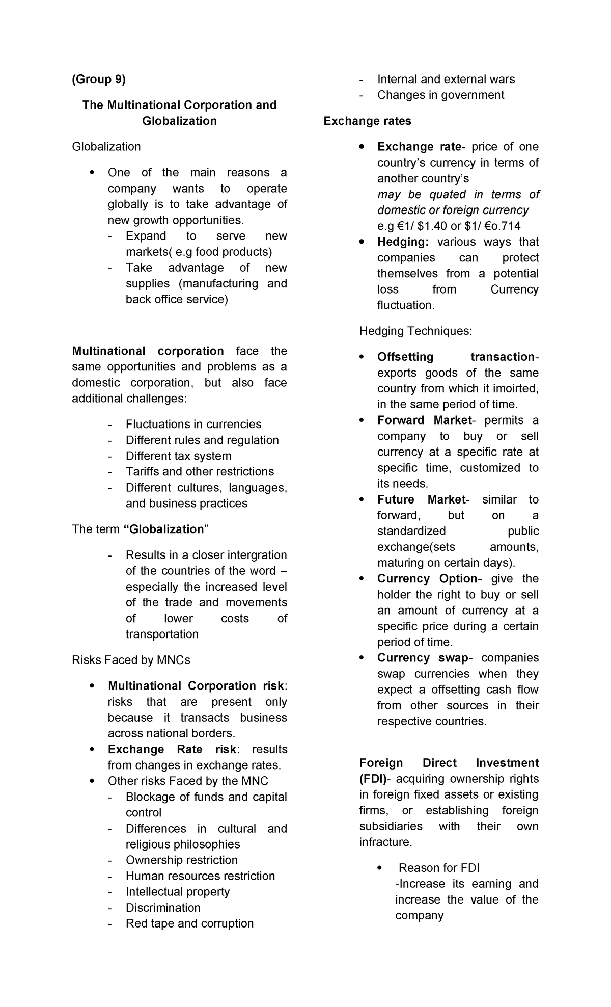 Group 9 Multinational Corporation Globalization Group 9 The