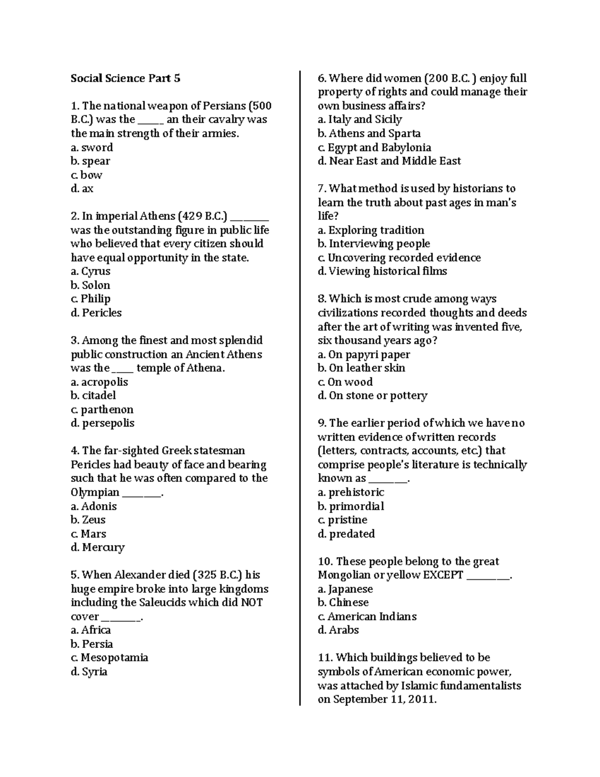 Part 5 Social Science - Practice exam for let - Social Science Part 5 ...