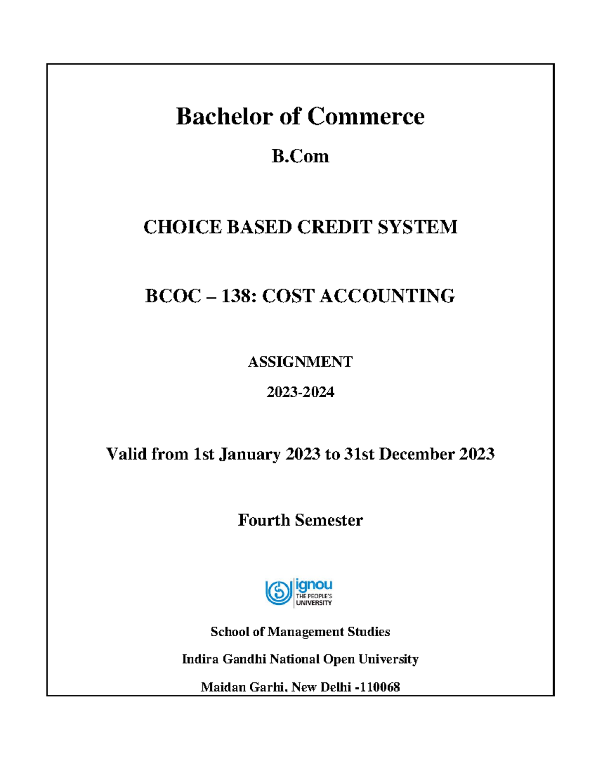 BCOC 138 replaced 270224 - Bachelor of Commerce B CHOICE BASED CREDIT ...