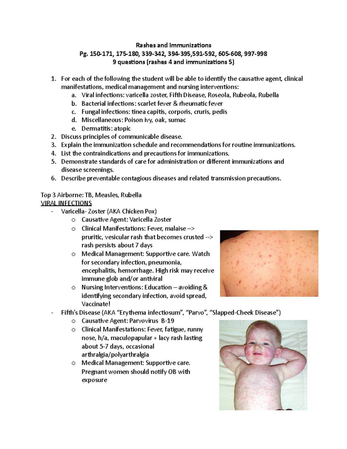Rashes and Immunizations notes - Rashes and Immunizations Pg. 150-171 ...