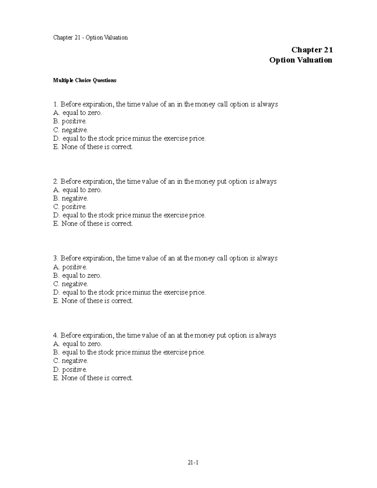 Option Valuation - UNDERSTANDING DERIVATIVES - Chapter 21 Option ...