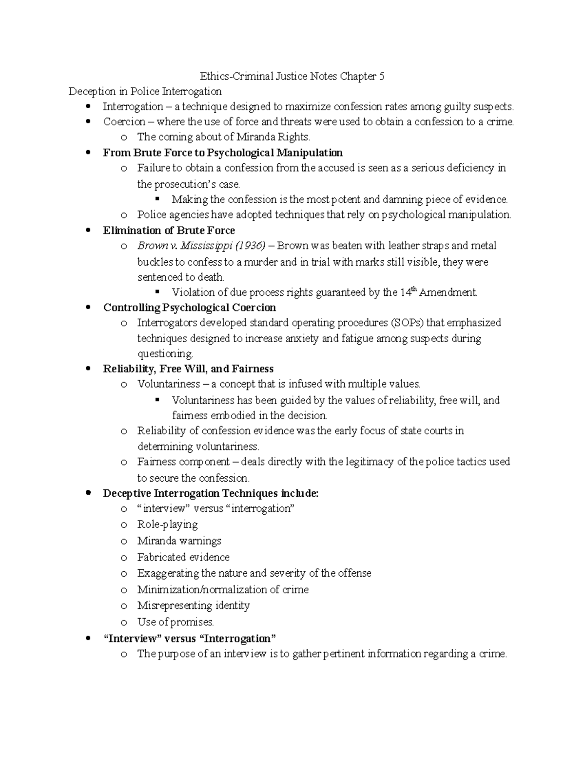 Ethics Notes 5 - Ethics-Criminal Justice Notes Chapter 5 Deception in ...