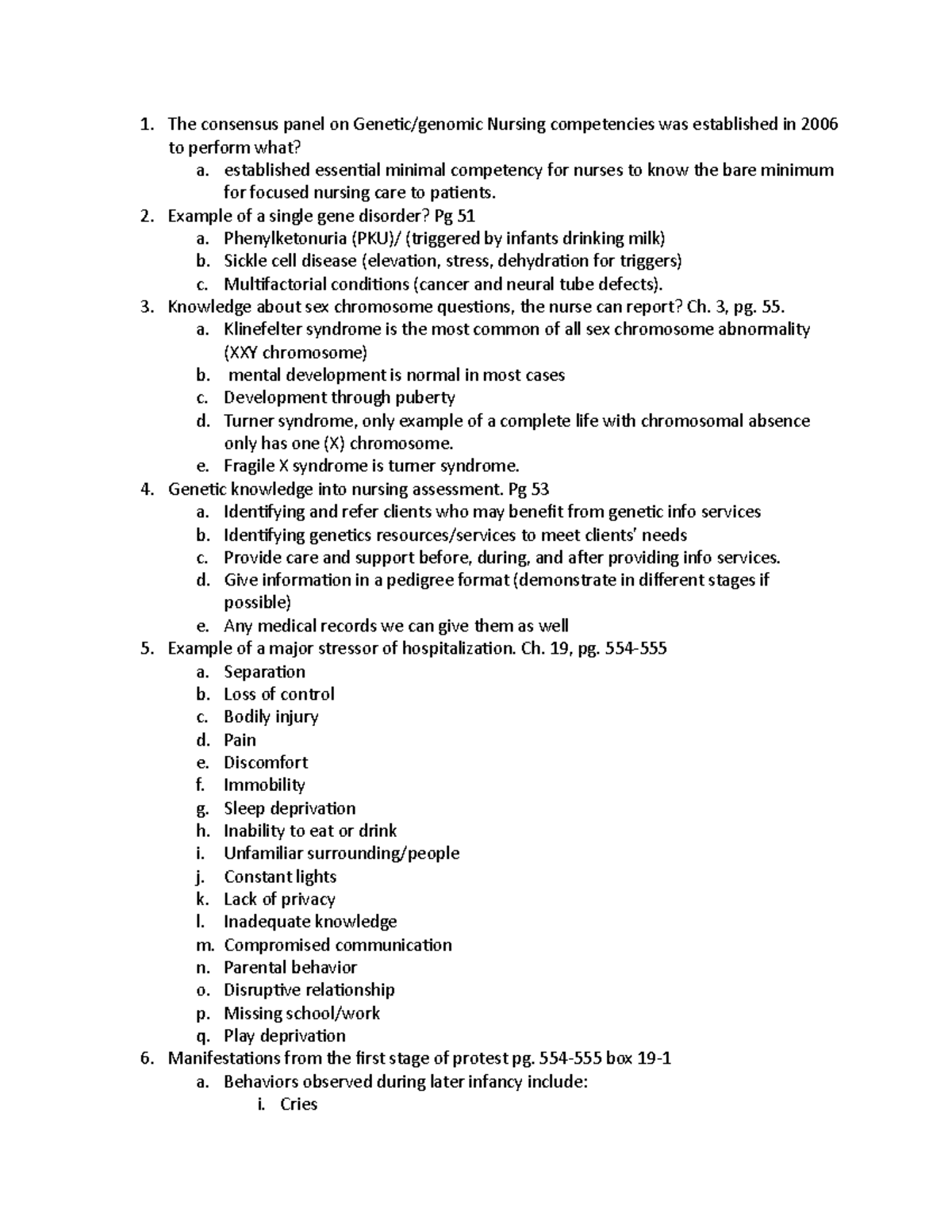 Study guide week 2 - The consensus panel on Genetic/genomic Nursing ...