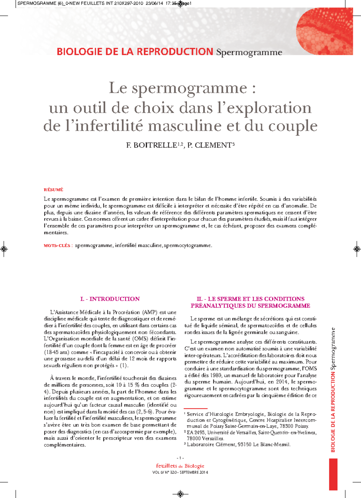 Spermogramme 2 - Une revue de l'OMS - feuillets de Biologie 1 ...