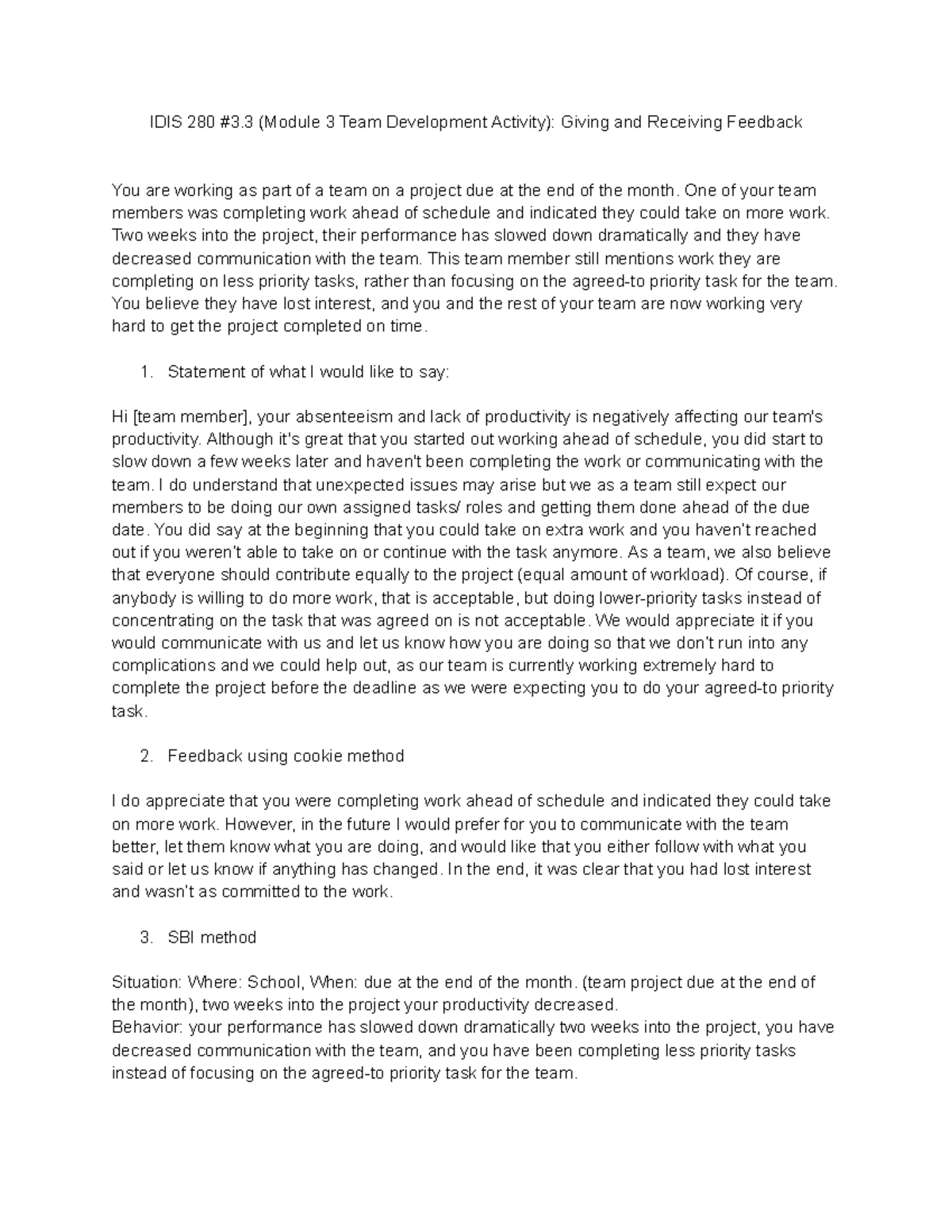 IDIS 280 #3 - IDIS 280 #3 - IDIS 280 #3 (Module 3 Team Development ...