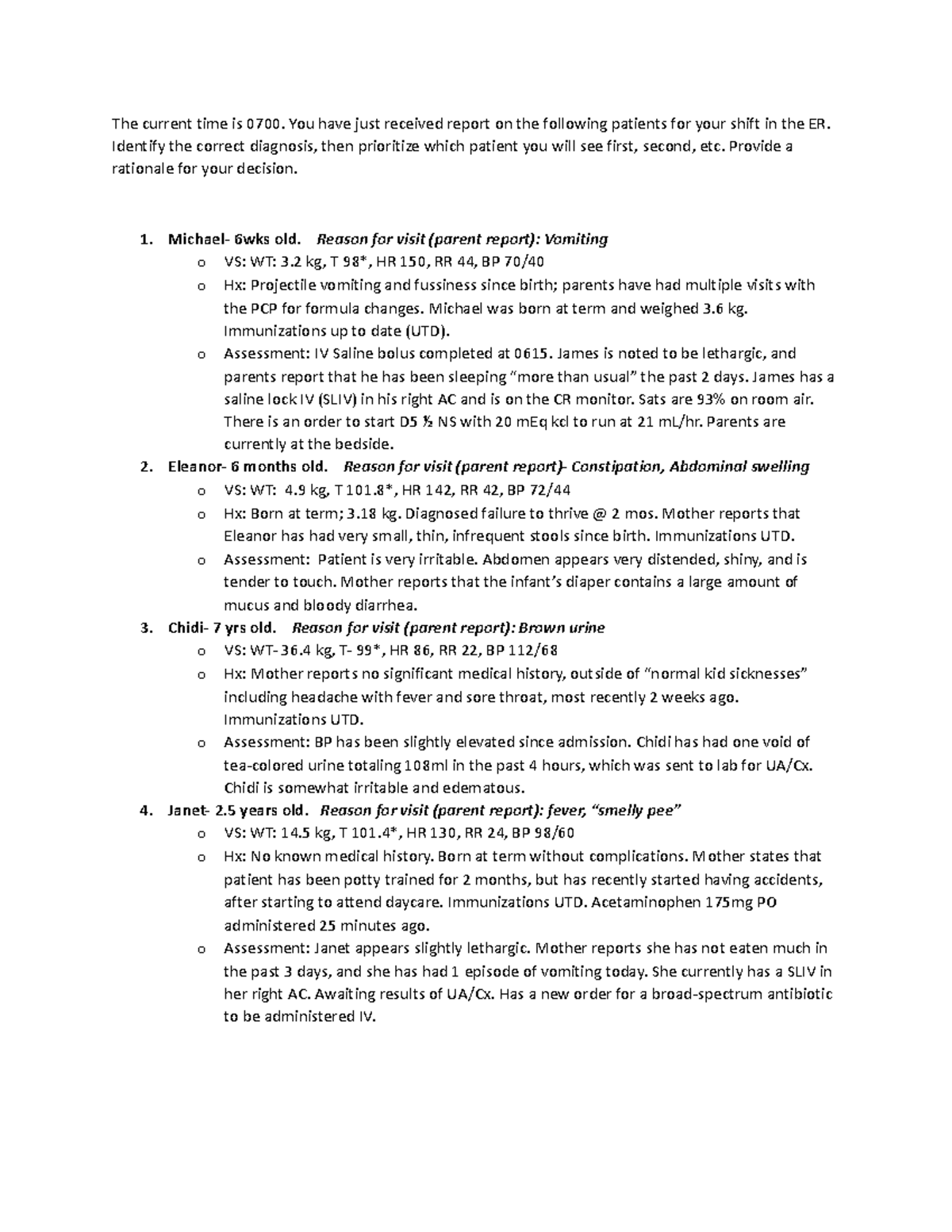 GI GU prioritization - gi/gu work - The current time is 0700. You have ...