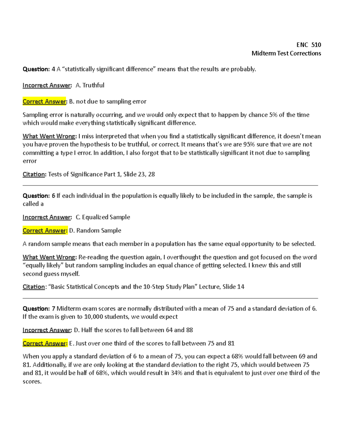 Stat- Midterm Test Corrections - ENC 510 Midterm Test Corrections ...