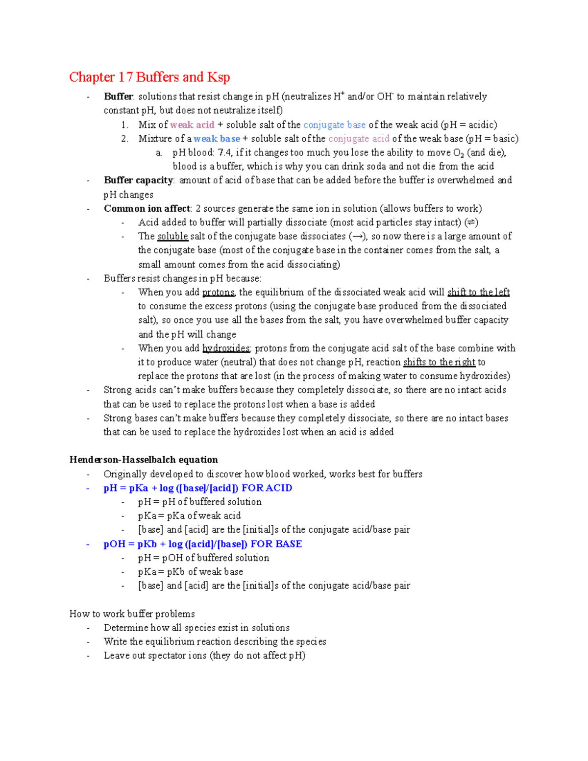 Buffers - Dr Yoblinski (BJ) - Chapter 17 Buffers and Ksp Buffer : solutions that resist change ...