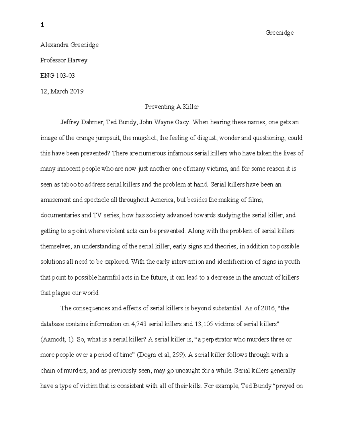 Serial killer research paper - Greenidge Alexandra Greenidge Professor ...