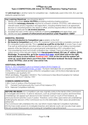 Lecture Outline Guide to the Enforcement of Competition Law - LDBM52 - Marjon - Studocu
