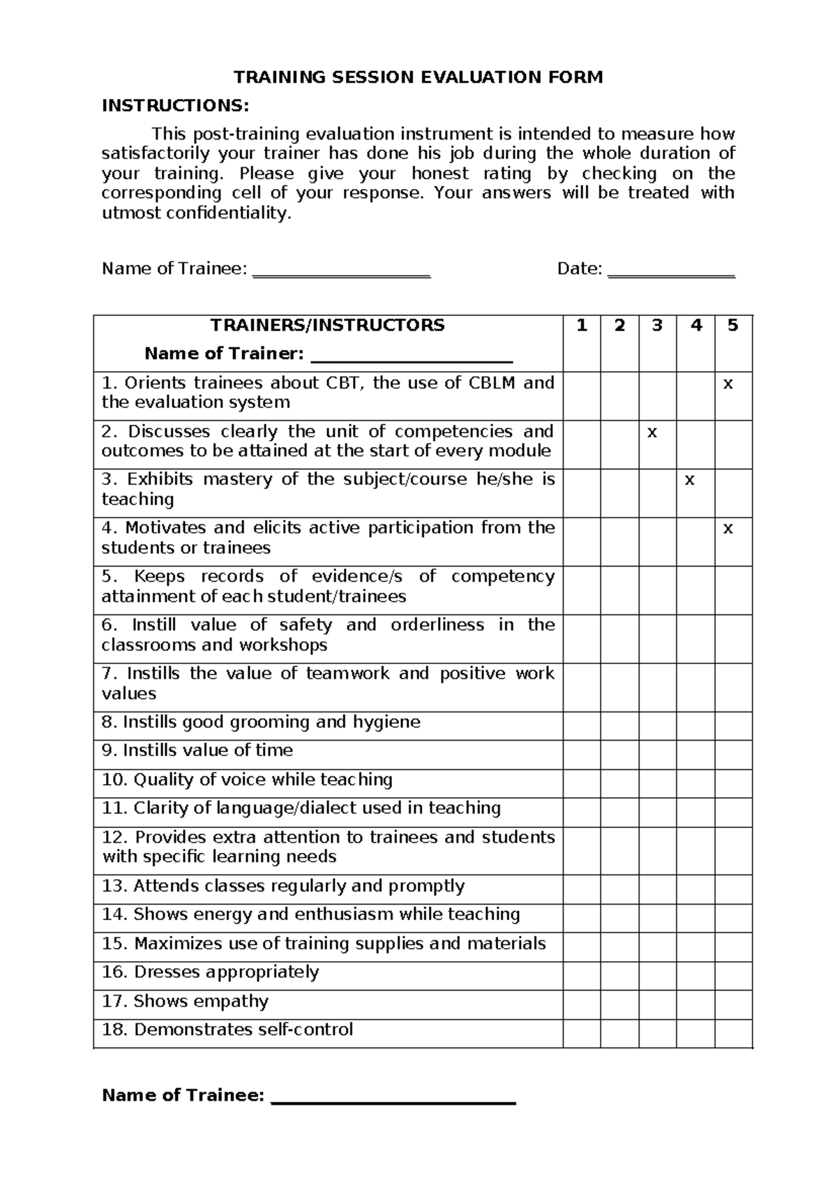 Training Session Evaluation FORM - TRAINING SESSION EVALUATION FORM ...