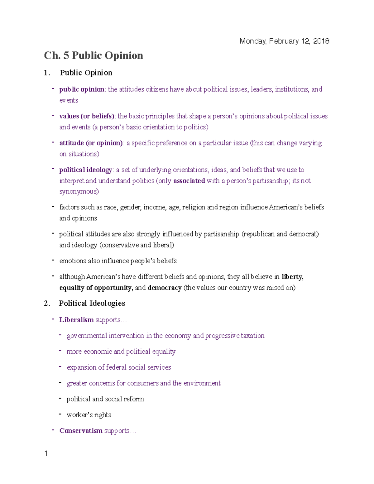 Ch. 5 POLS PDF - notes - Ch. 5 Public Opinion 1. Public Opinion ...