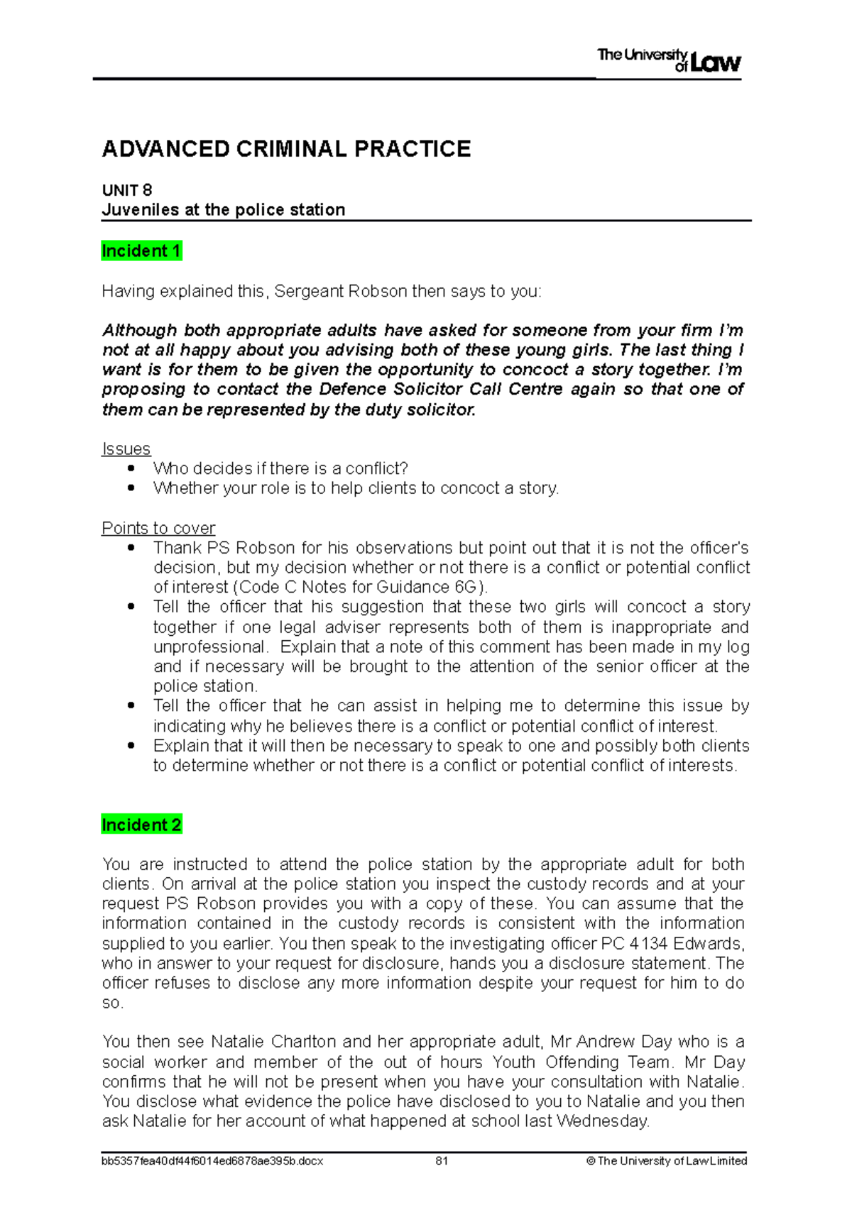 CIT responses - ADVANCED CRIMINAL PRACTICE UNIT 8 Juveniles at the ...