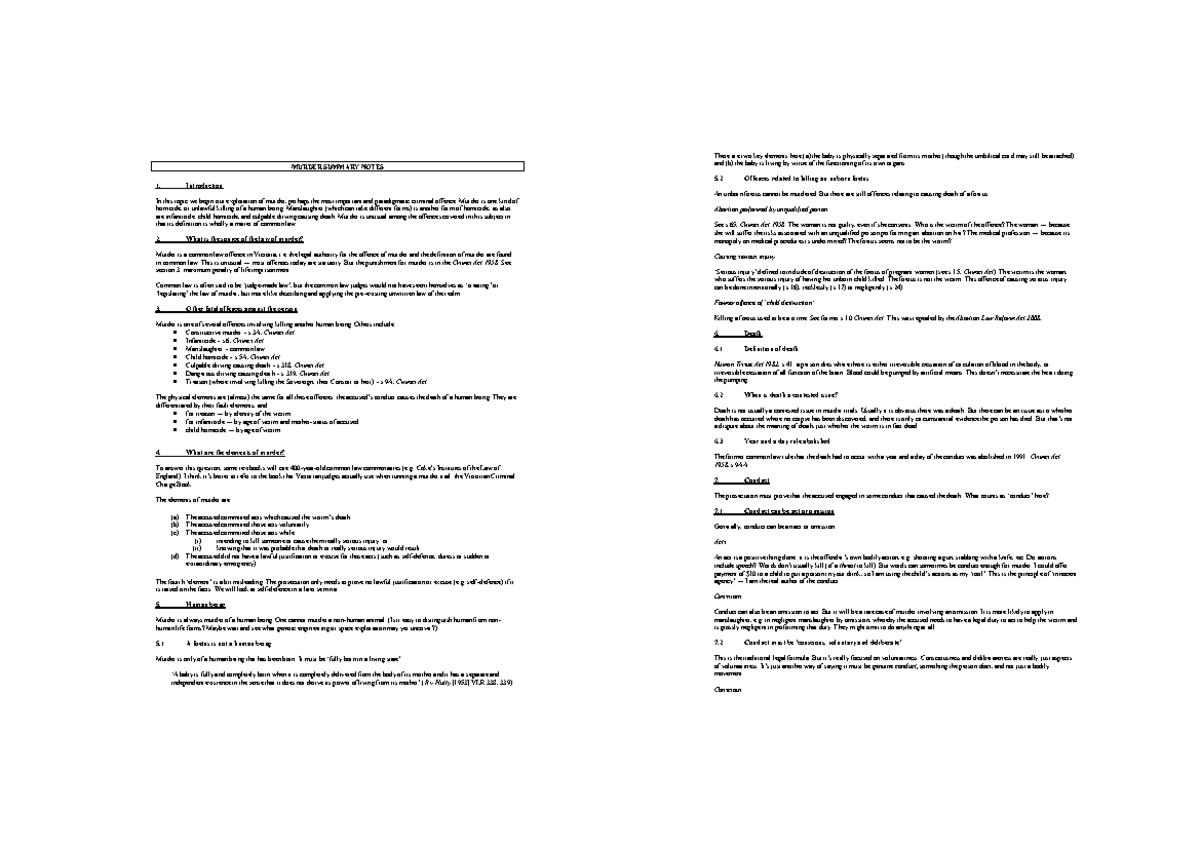 Murder Notes - MURDER SUMMARY NOTES Introduction In this topic we begin ...