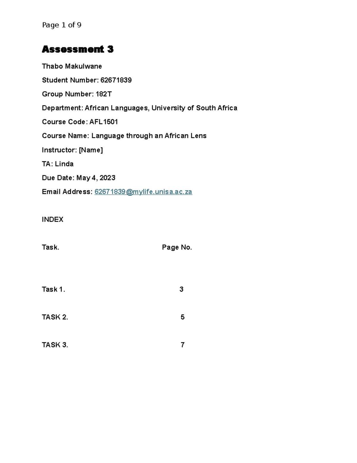 AFL 04.05. Assignment - Assessment 3 Thabo Makulwane Student Number: 62671839 Group Number: 182T ...