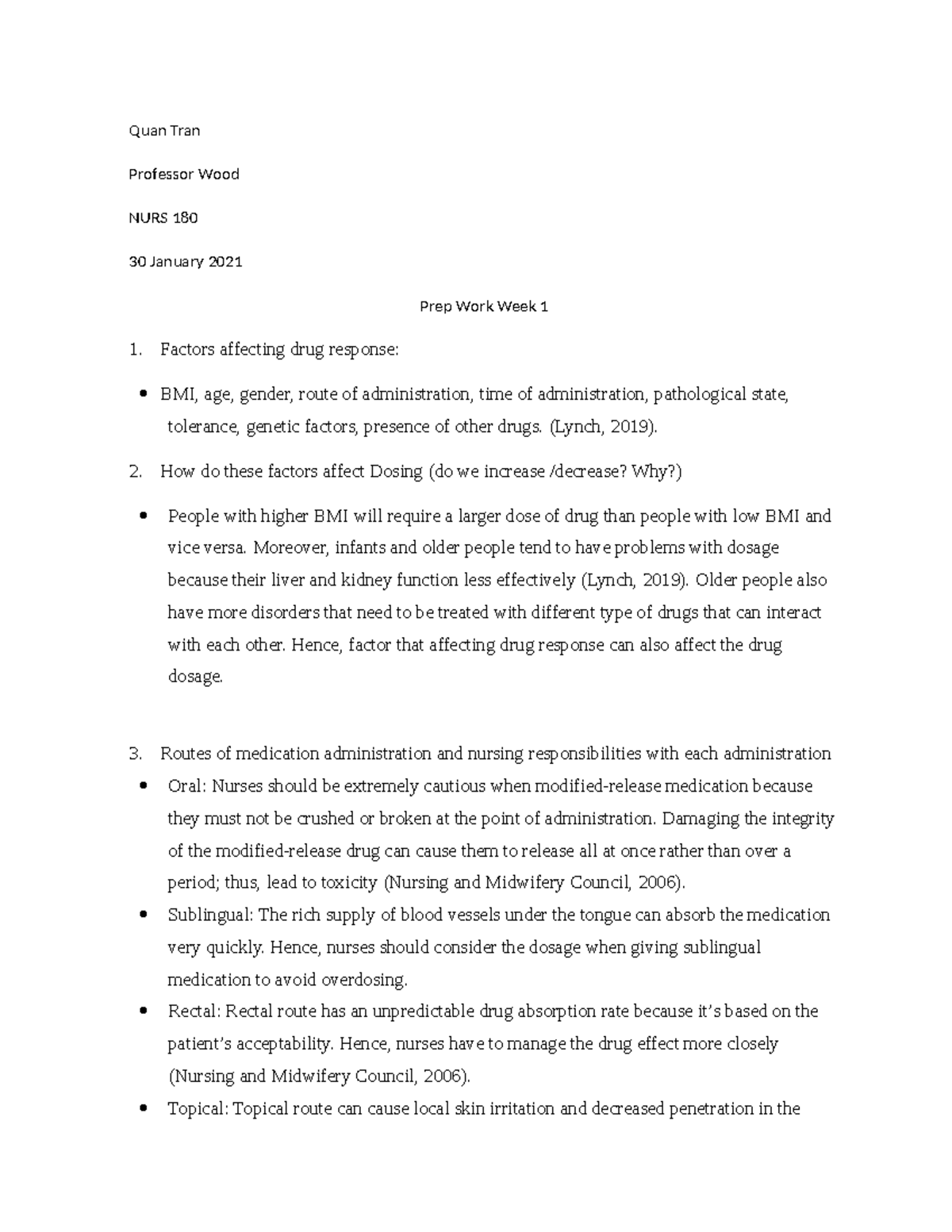 NURS 180 Prep Work Week 1 - Quan Tran Professor Wood NURS 180 30 ...