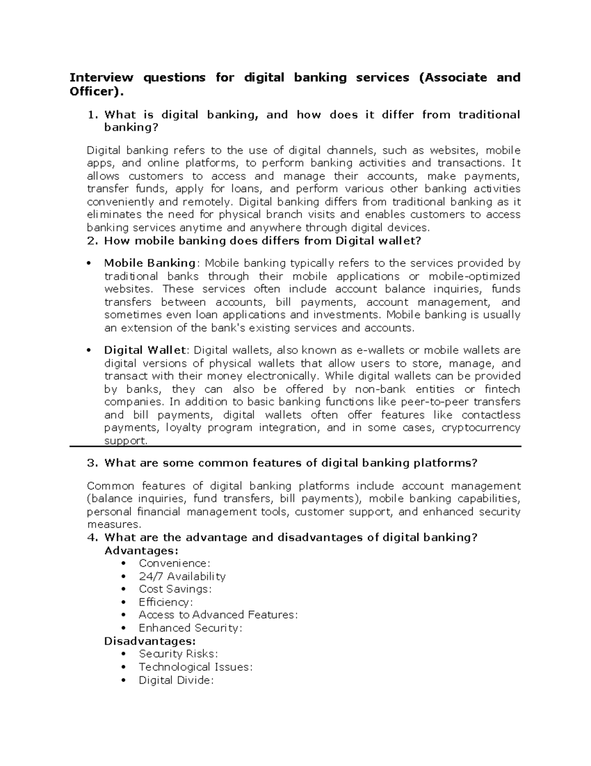 Digital banking questions for associate and officers - Interview ...