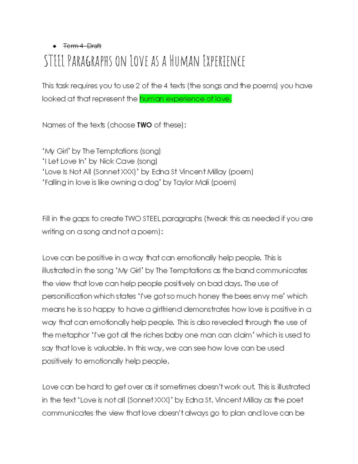 Year 12 English Studies Classwork Portfolio - Term 4 Draft STEEL ...